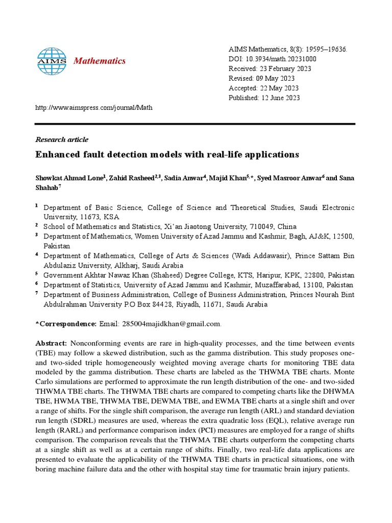 Aims Mathematics 2023 | PDF | Statistical Theory | Statistical Analysis