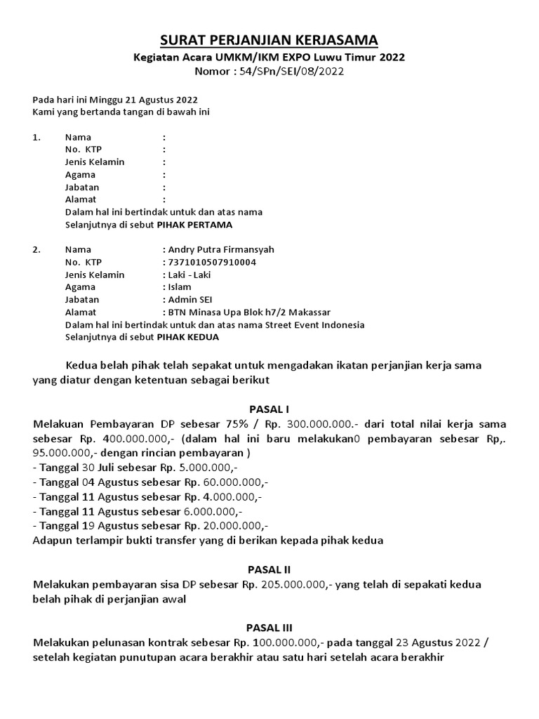 Surat Perjanjian Kerjasama Pdf
