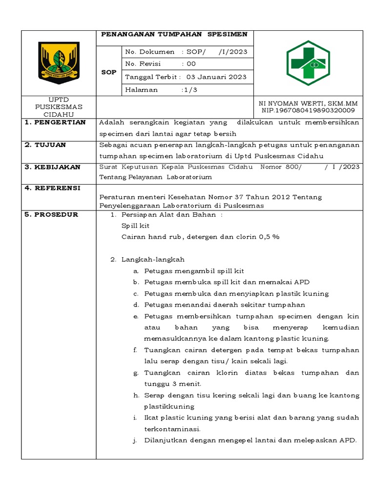 Prosedur Penanganan Tumpahan Specimen | PDF | Sains & Matematika