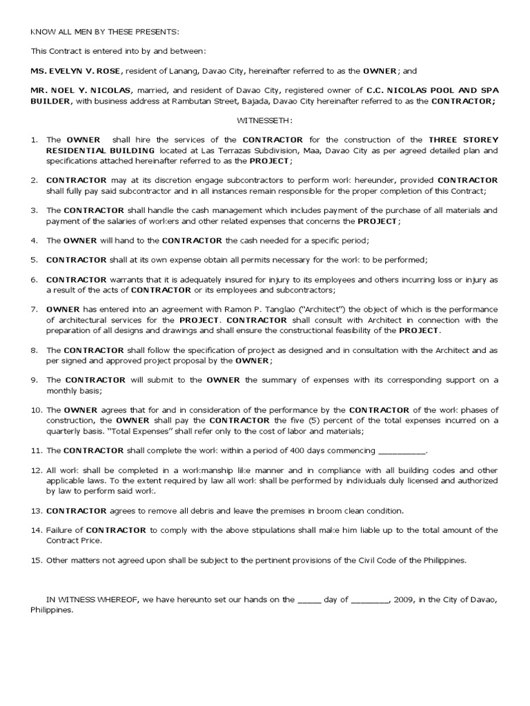 Owner Contractor Agreement Revised | PDF | General Contractor | Architect