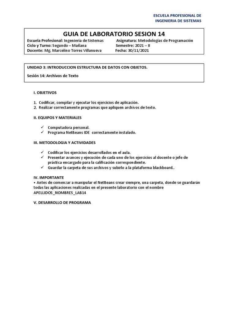 Guia de Laboratorio Sesion #14 | PDF | Archivo de computadora | Programa de computadora