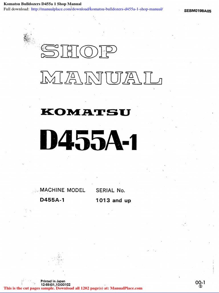 Komatsu Bulldozers d455a 1 Shop Manual | PDF