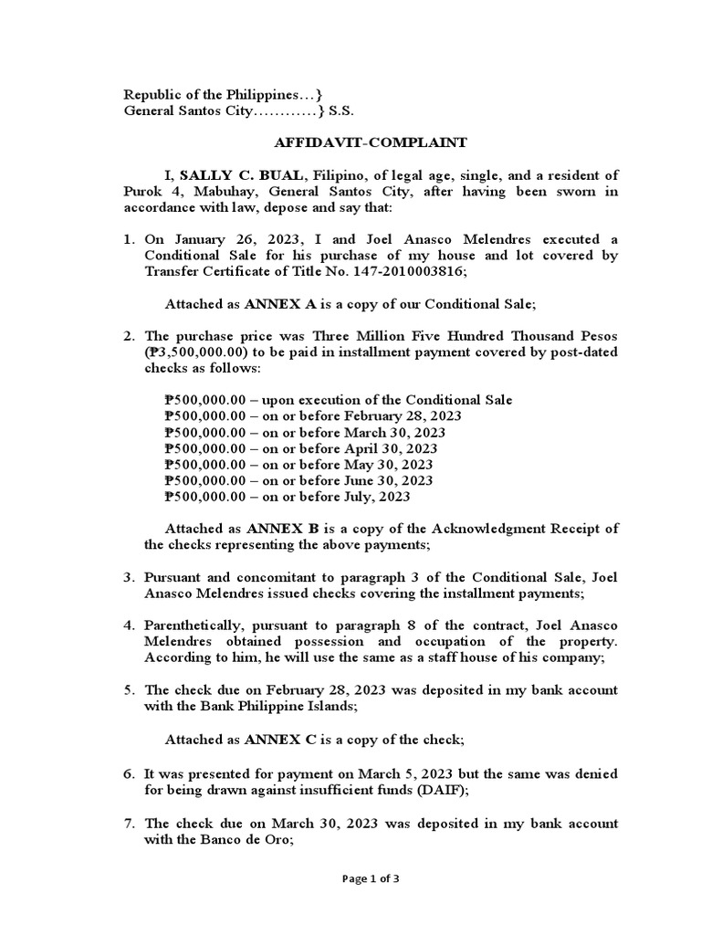 Complaint for Estafa Against Melendres | PDF | Common Law | Justice