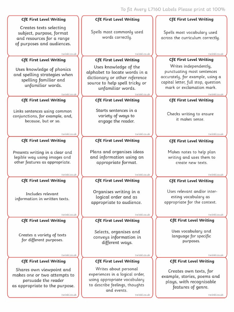 Cfe c 110 Cfe First Level Writing Benchmarks Assessment Stickers Ver 1 ...