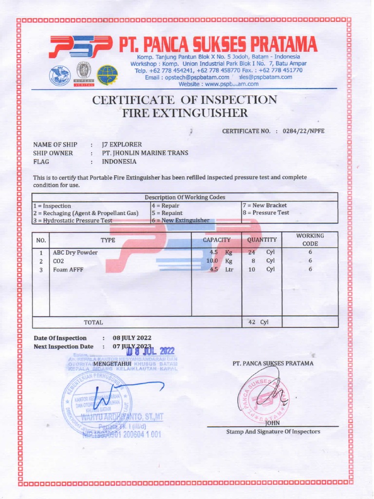 Cert. Fire Extinguisher J7 EXPLORER Exp. 7 Jul 23 | PDF Cert. Fire Extinguisher J7 EXPLORER Exp. 7 Jul 23 | PDF