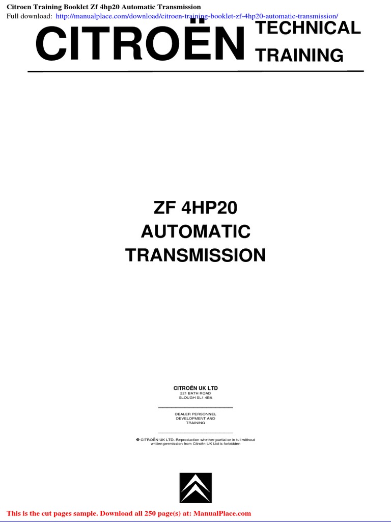Citroen Training Booklet ZF 4hp20 Automatic Transmission | PDF ...