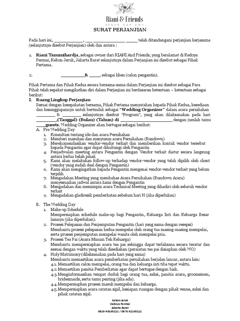 Surat Perjanjian Wedding Organizer | PDF | Hukum