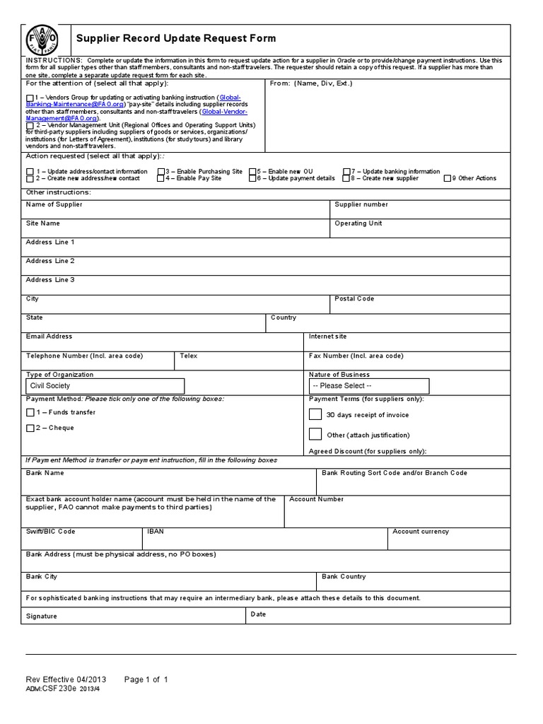Supplier Record Update Request Form | Download Free PDF | Payments | Banks