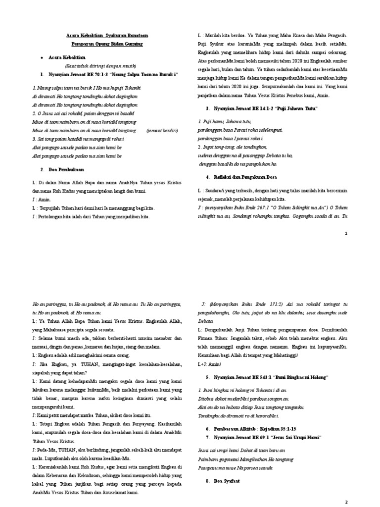 Kebaktian Syukuran Bonataon 2020 | PDF