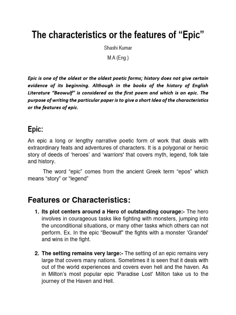The Characteristics and Features of Epic | PDF | Epic Poetry | Poetry