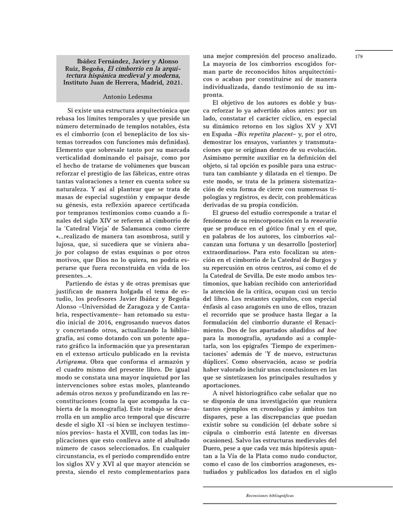 Reseña El Cimborrio en La Arquitectura Hispánica Medieval y Moderna | PDF