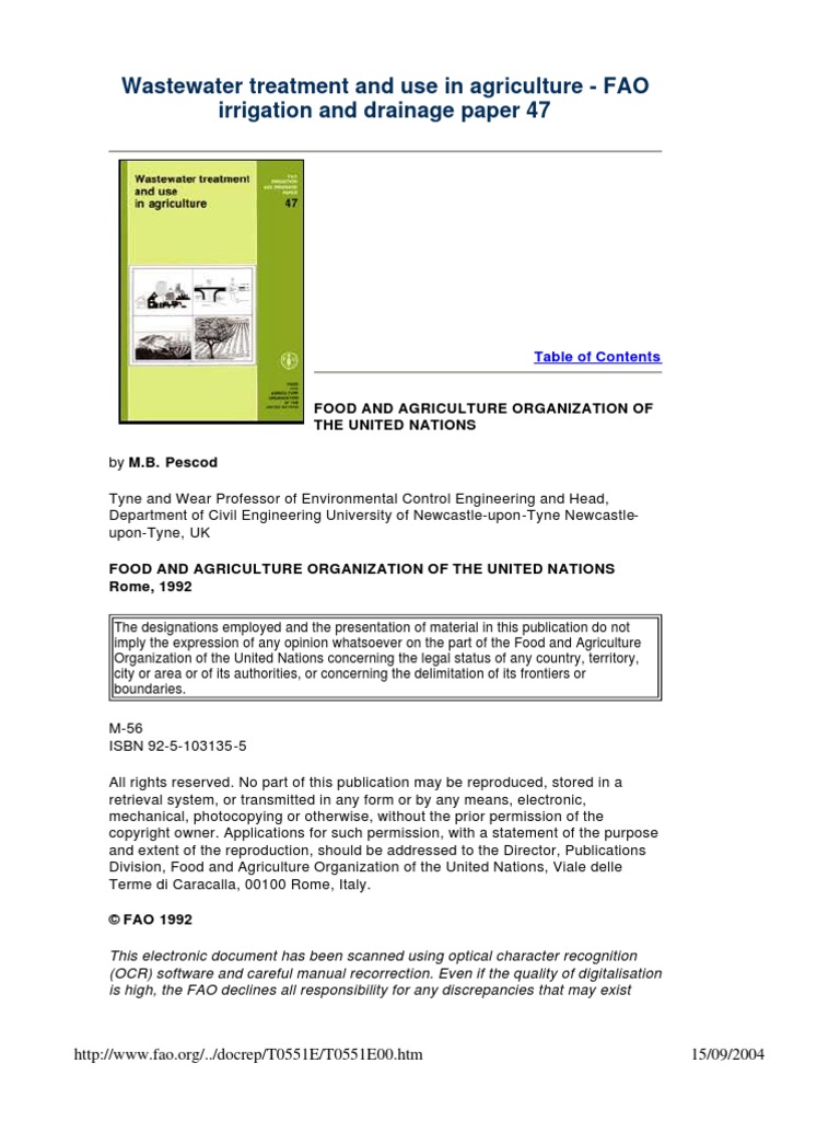 Wastewater Treatment and Use in Agriculture - FAO Irrigation and ...