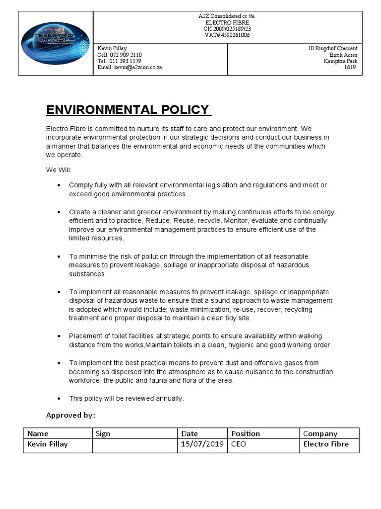 Environmental Policy | PDF | Waste Management | Waste