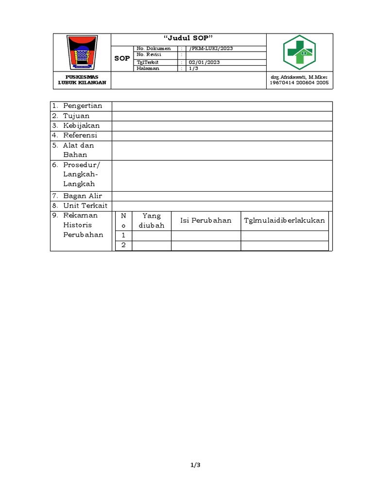 Draf SOP Puskesmas Lubuk Kilangan | PDF Draf SOP Puskesmas Lubuk Kilangan | PDF