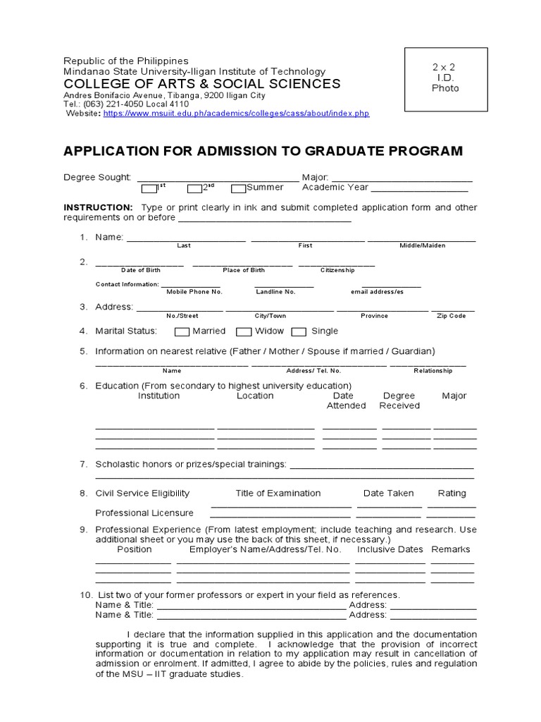 Graduate Admission Application Form | PDF | Career & Growth | Business