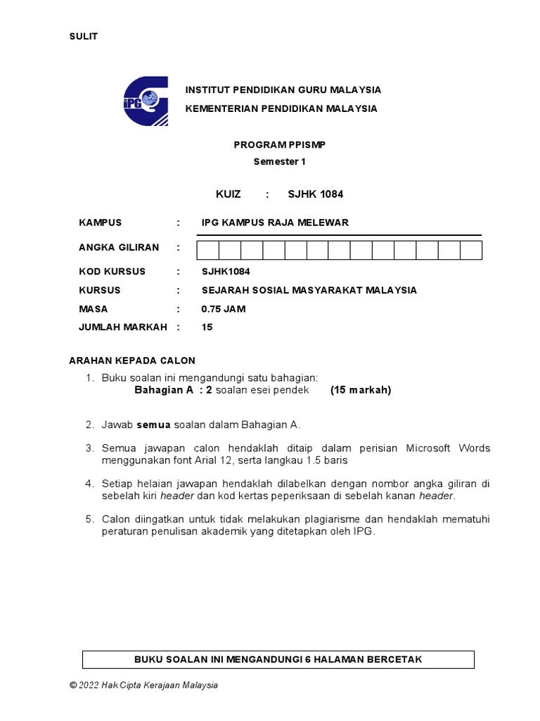 Muhammad Arif Bin Anwar - Kuiz SJHK1084 | PDF