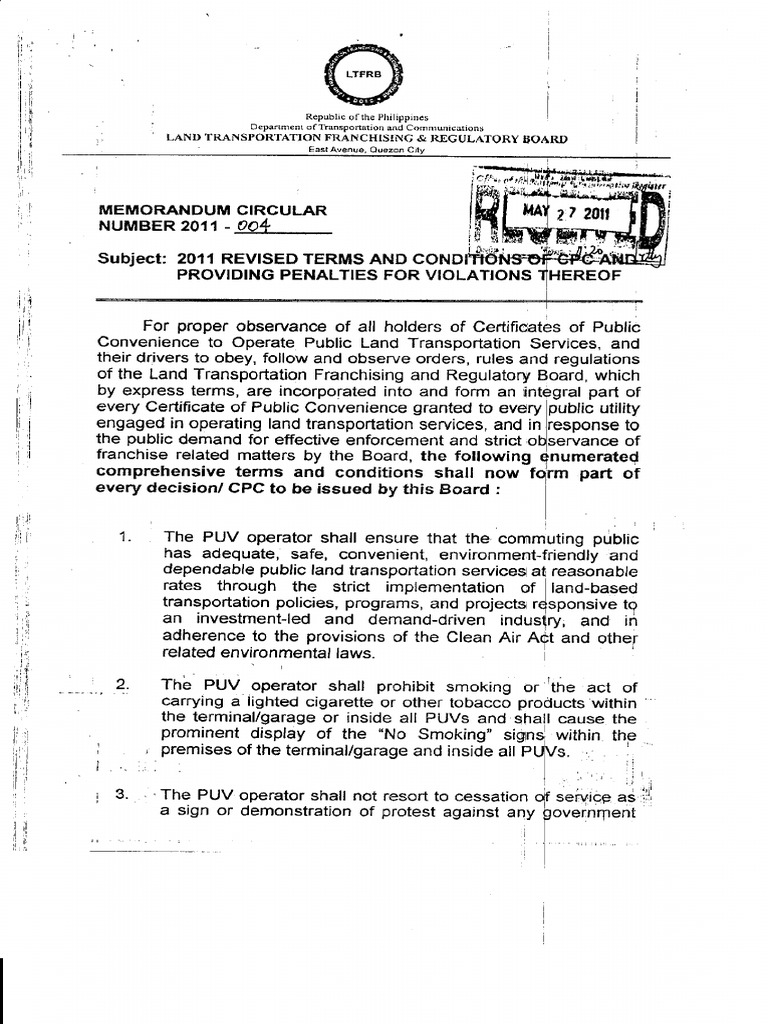 MC-2011-004 Terms and Conditions of CPC | PDF