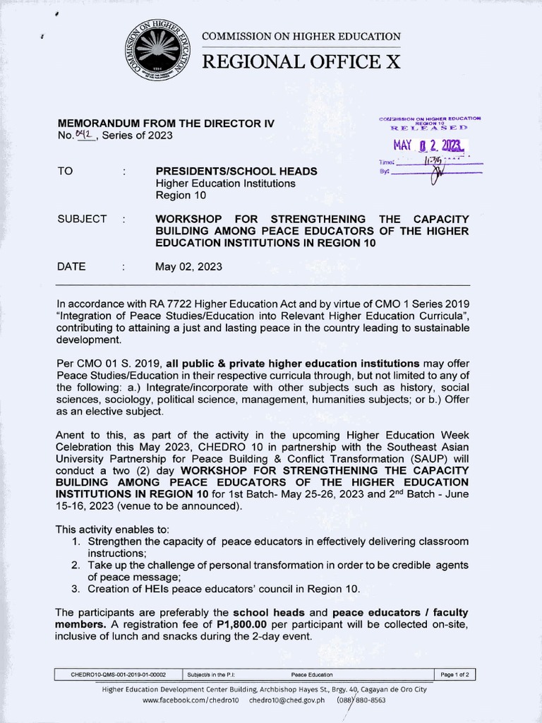 MEMO FROM DIR IV No 042 s2023 - WORKSHOP FOR STRENGTHENING THE CAPACITY ...