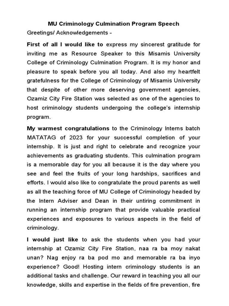 Criminology-Culmination-Program-Speech-2023 | PDF