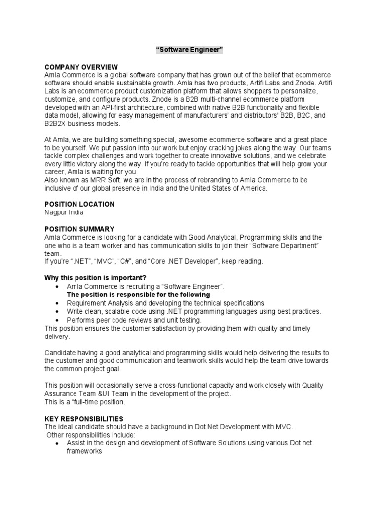 Amla Commerce-JD - NET Developer | Download Free PDF | Usability ...