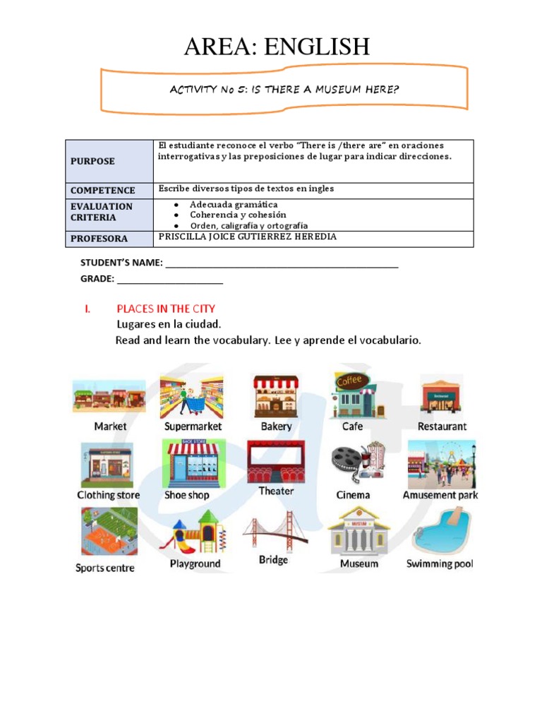 Vocabulario y Preposiciones en la Ciudad | PDF | Lingüística | Gramática