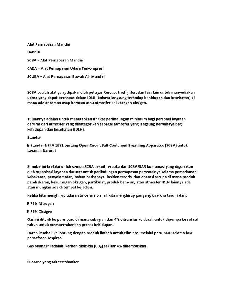 Self Contained Breathing Apparatus Scba Pdf