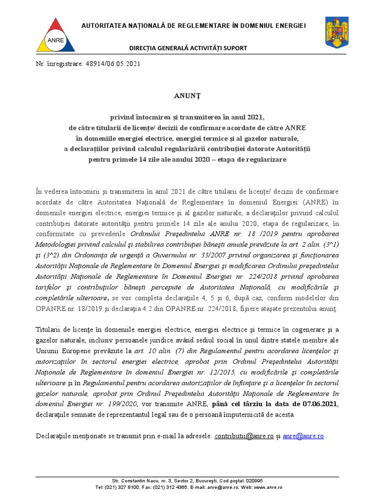 Anunt 14 Zile Reg 2020 Anexe | PDF