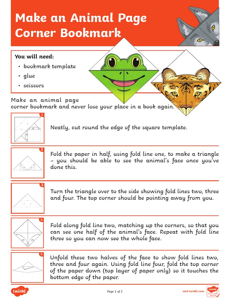 Animal Corner Bookmark Instructions | PDF