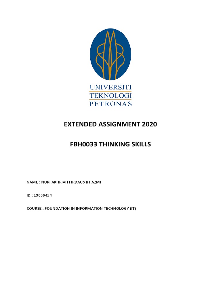 Extended Assignment 2020 (Thinking Skills) | PDF | Window | Idea Extended Assignment 2020 (Thinking Skills) | PDF | Window | Idea