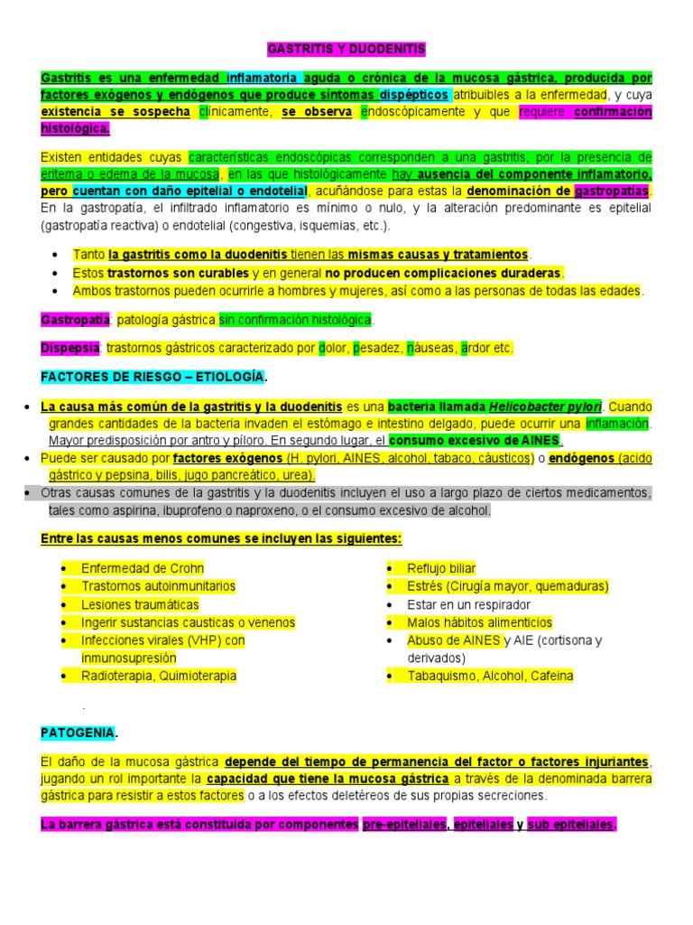 Gastritis y Duodenitis | PDF | Indigestión | Estómago