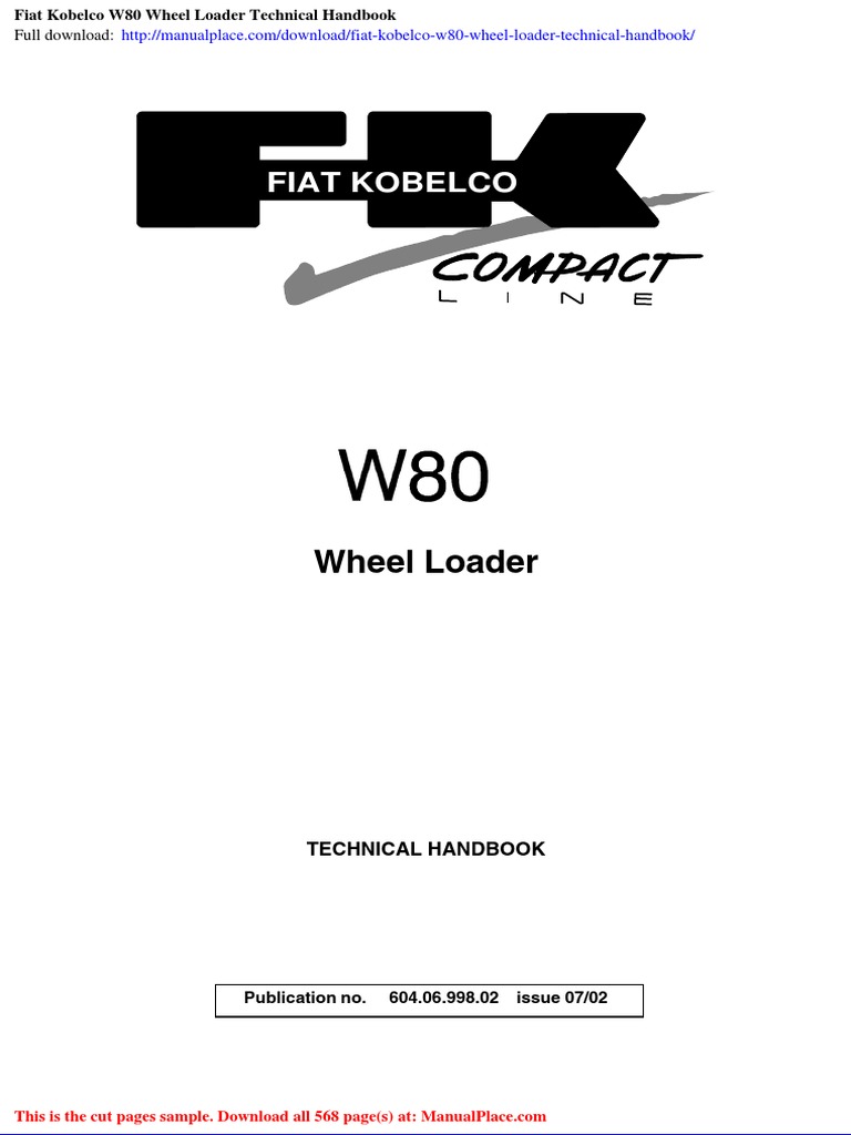 Fiat Kobelco W80 Wheel Loader Technical Handbook PDF Engines Safety