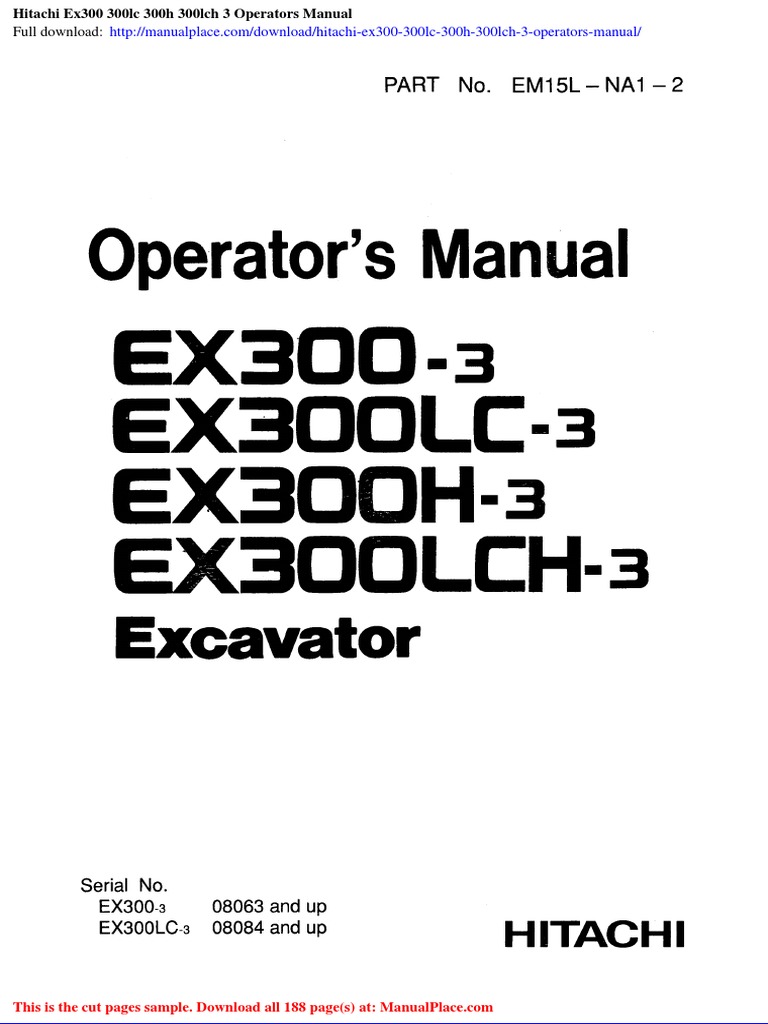 Hitachi Ex300 300lc 300h 300lch 3 Operators Manual | PDF