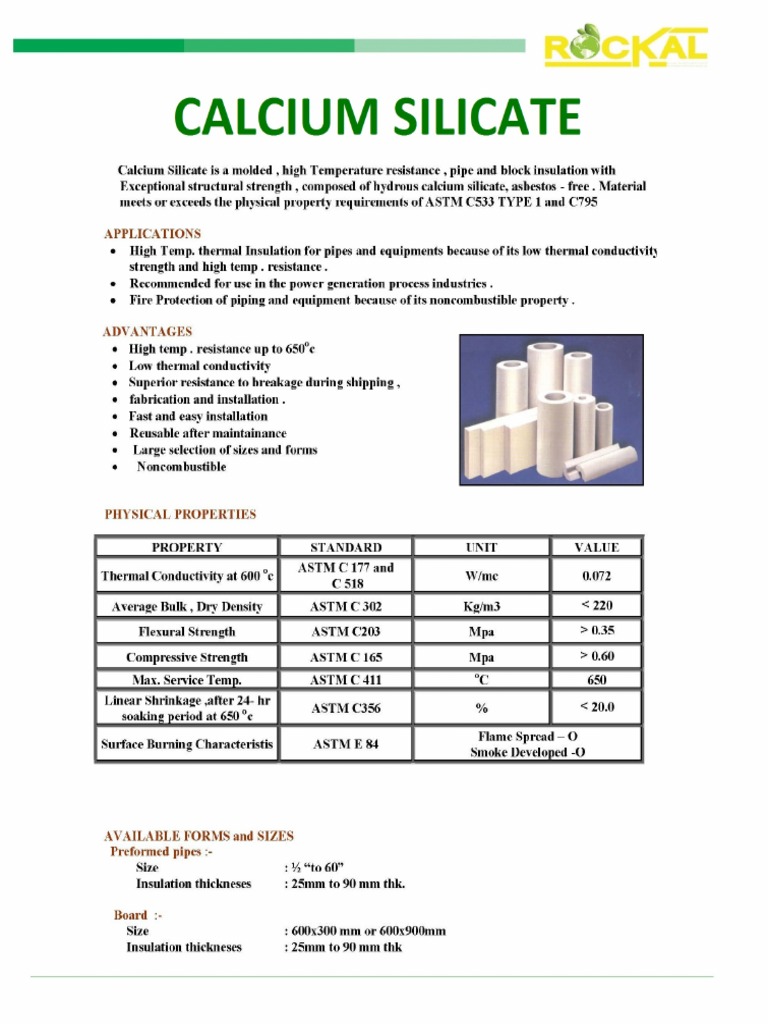 Calcium Silicate Data Sheet | PDF