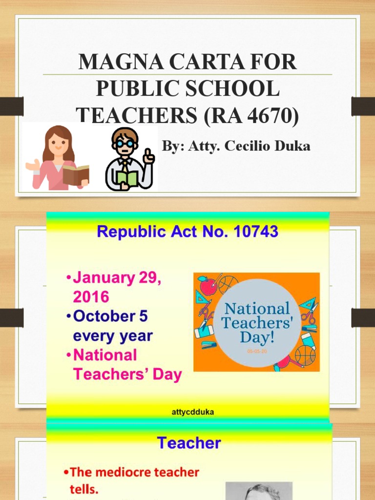 Magna Carta For Public School Teachers (Ra 4670) | PDF