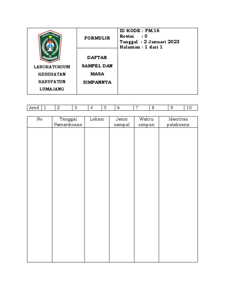 Daftar Sampel dan Masa Simpan Laboratorium Lumajang | PDF