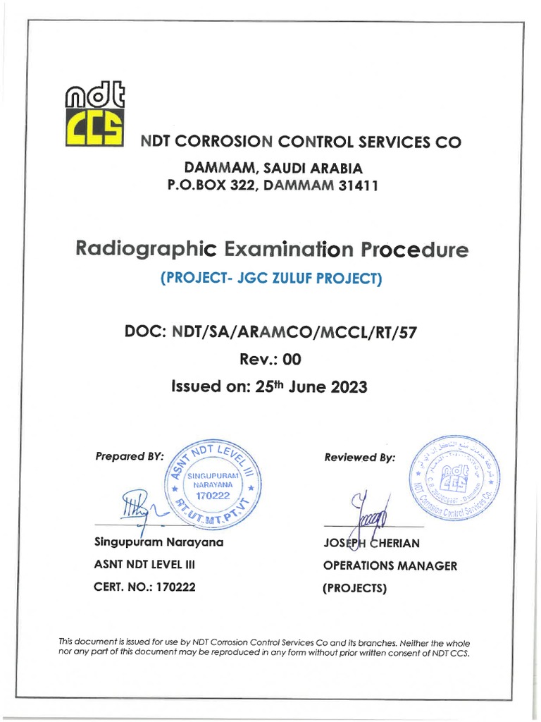 NDT Sa Aramco MCCL RT 57, Rev00, Date 25 June 2023 | Download Free PDF ...