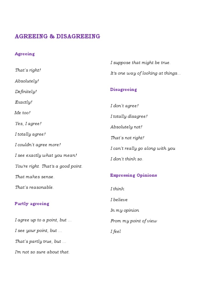 Agreeing and Disagreeing Expressions | PDF | Self-Improvement
