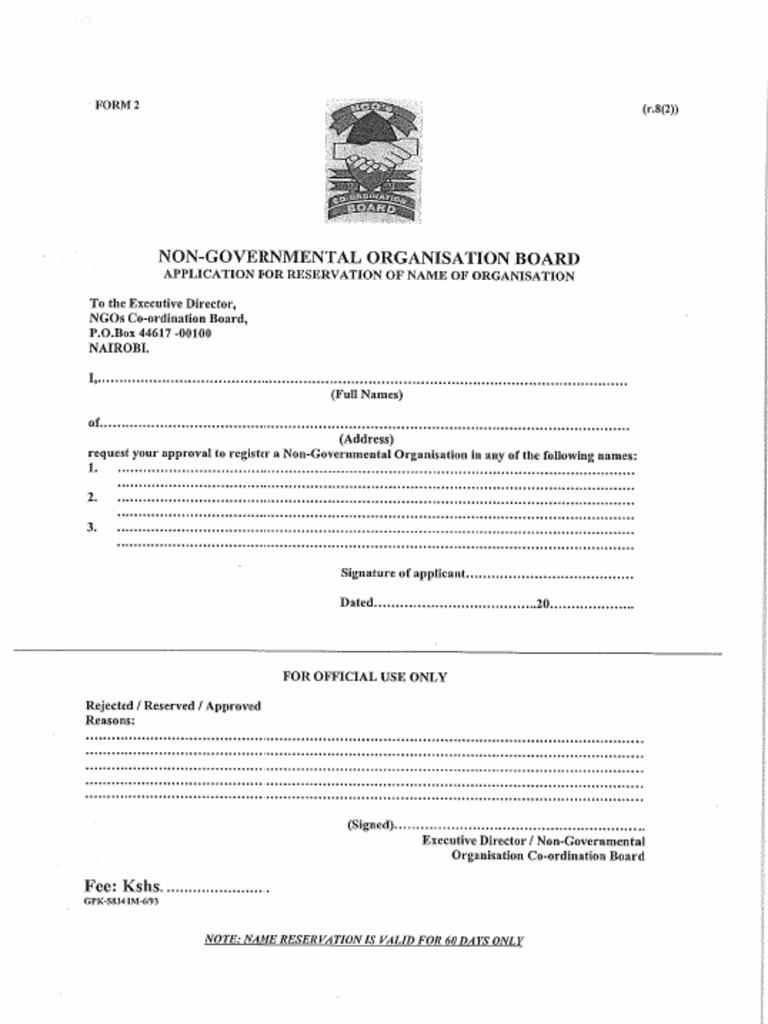 NGO Board Application For Name Search Form 2 - 2 | PDF