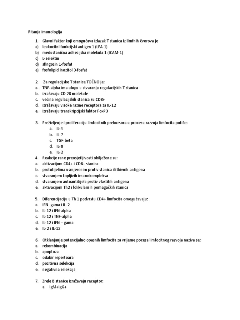 Imunologija Pitanja | PDF
