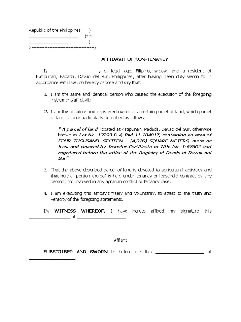 Affidavit of Non-Tenancy | PDF