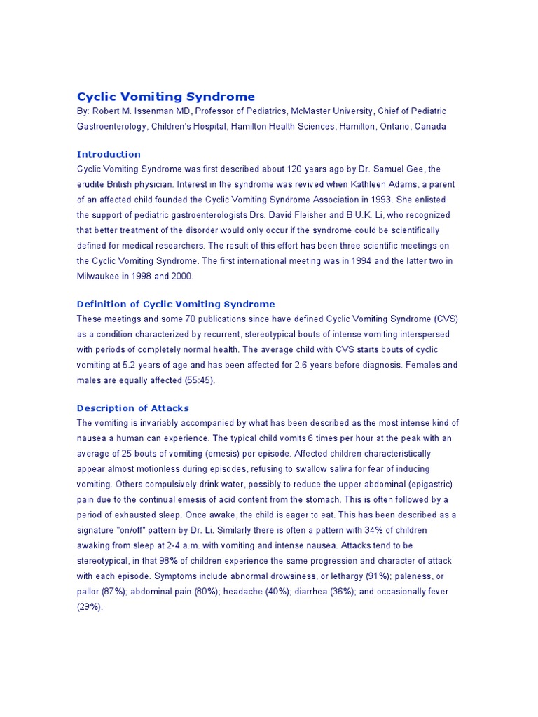 Cyclic Vomiting Syndrome | PDF