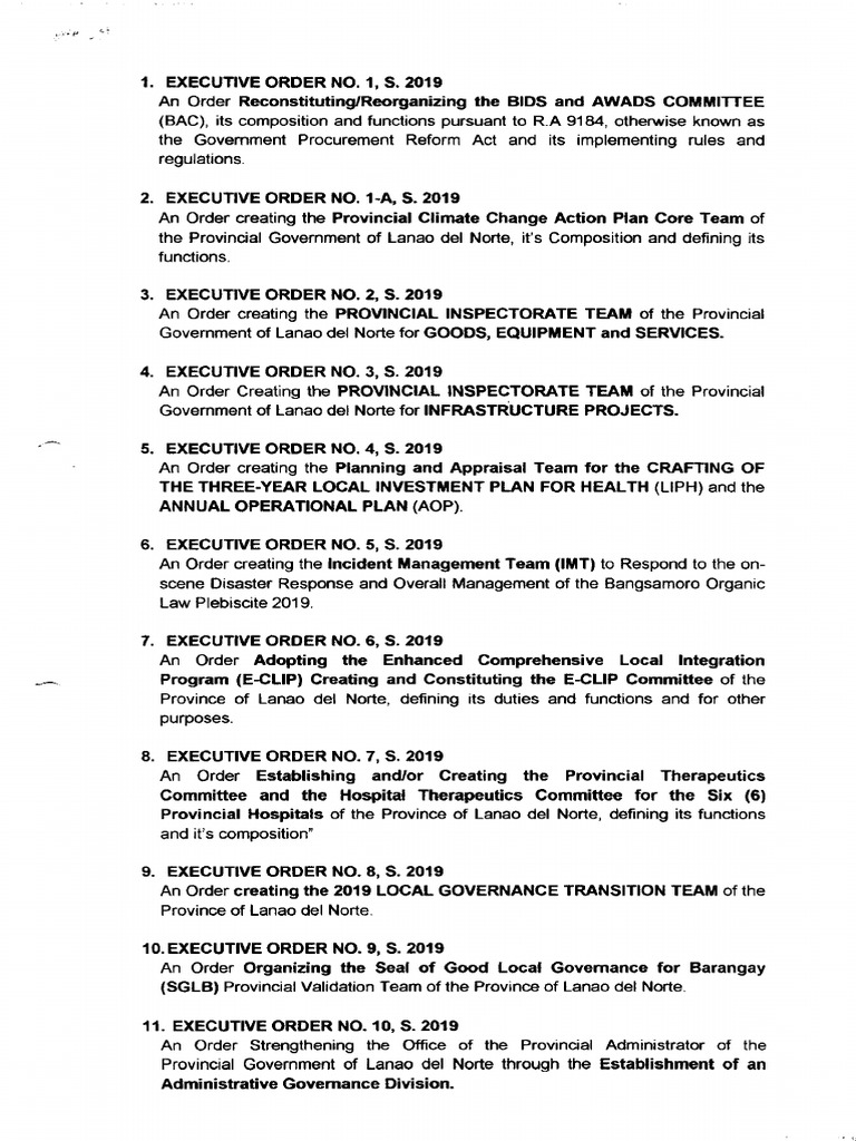 Executive Order Series of 2019 | PDF