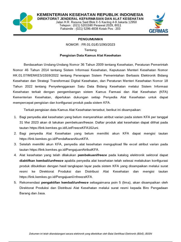 Pengisian KFA ALKES | PDF