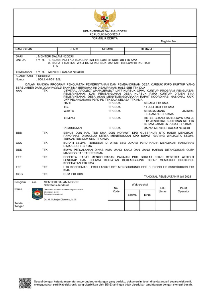 Rapat Koordinasi P3PD 2023 Kementerian | PDF