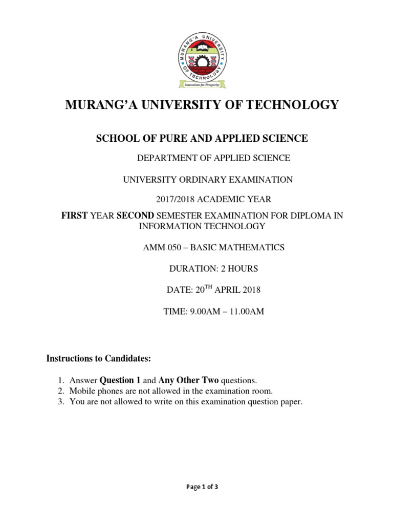 AMM 050 - Basic Mathematics | PDF | Mathematics | Algebra