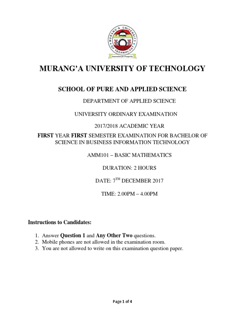 Amm 101 - Basic Mathematics | PDF