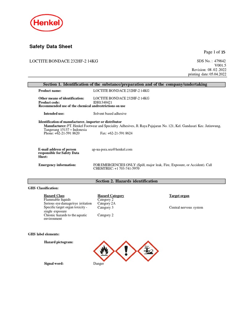 LOCTITE BONDACE 232HF-2 SDS | PDF