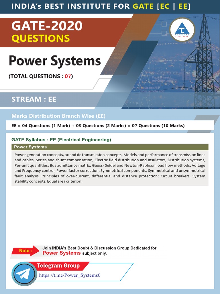 Power Systems GATE 20 Questions | PDF | Electric Power Transmission ...