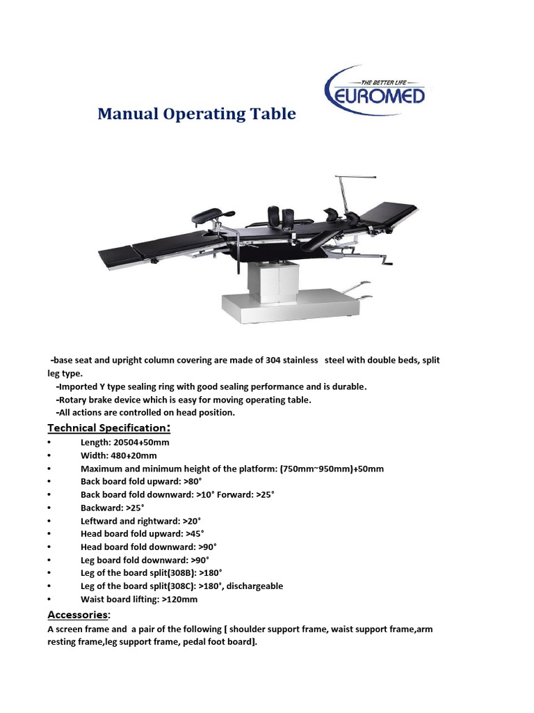Operating Table - Euromed | PDF