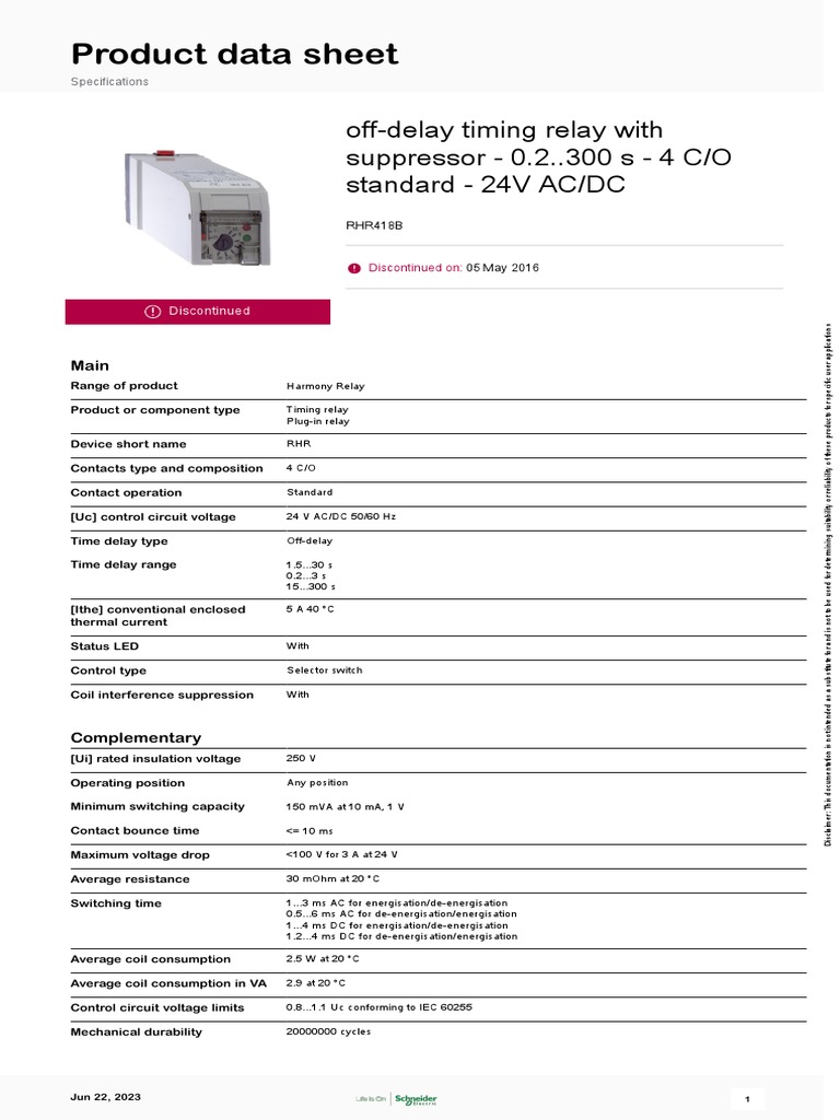 Harmony Electromechanical Relays - RHR418B | PDF | Relay | Switch